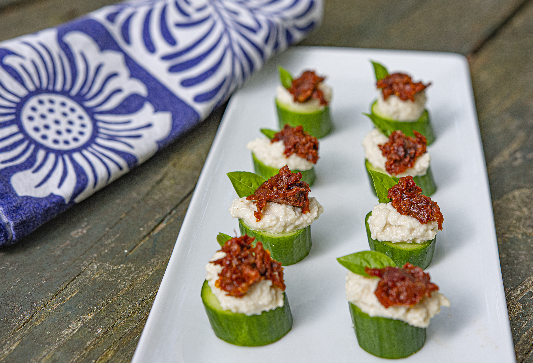Cucumber, Ricotta + Sundried Tomato Bites - Laura's Vegan Table