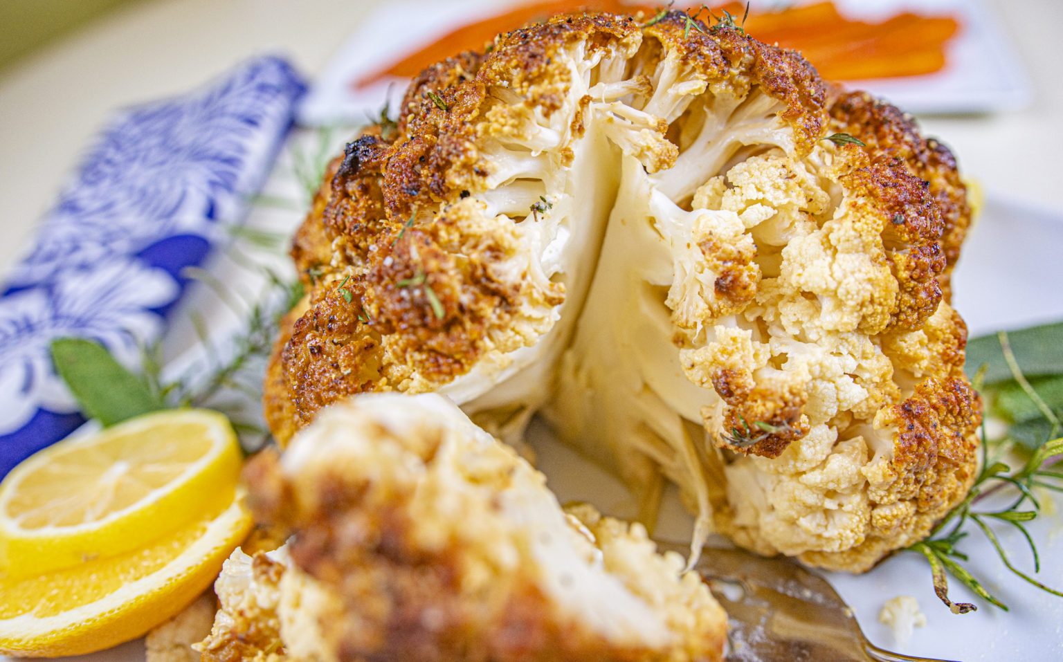 Whole Roasted Cauliflower in Mustard Sauce - Laura's Vegan Table
